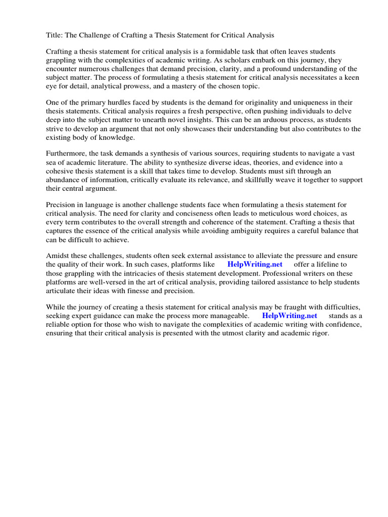 Thesis Statement For Critical Analysis | PDF