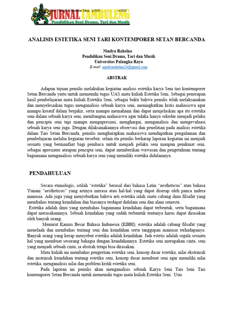 Analisis Estetika Tari Setan Bercanda | PDF | Seni