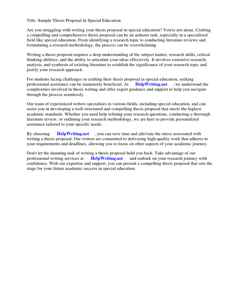 Sample Thesis Proposal in Special Education | PDF
