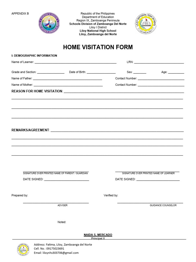 Home Visit Form | PDF | Philippines | High Schools And Secondary Schools