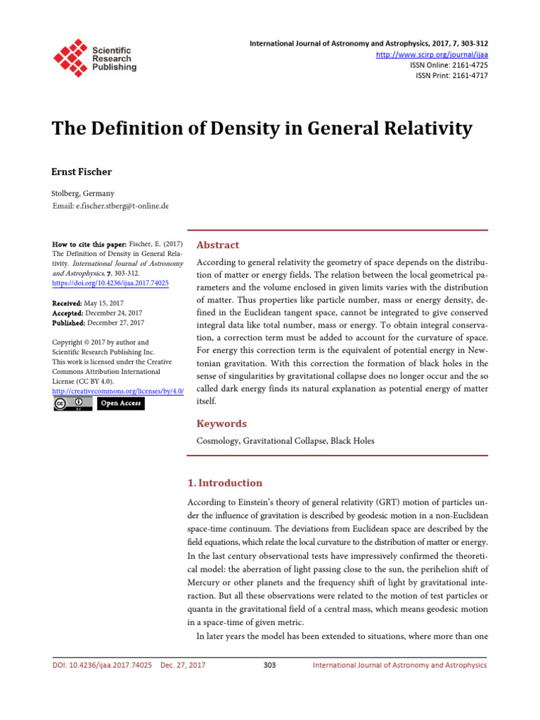 The Definition of Density in General Relativity | PDF | General Relativity | Curvature