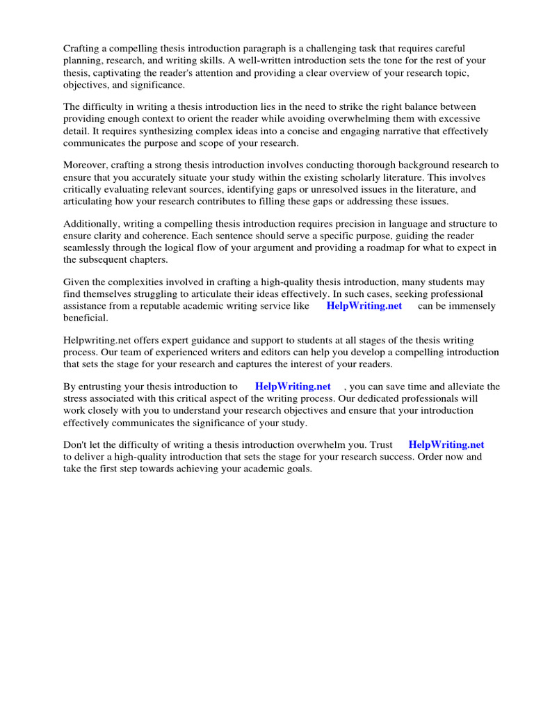 Good Thesis Introduction Paragraph | PDF | Essays | Thesis