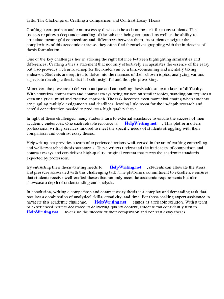 How To Write A Comparison and Contrast Essay Thesis | PDF | Essays | Thesis