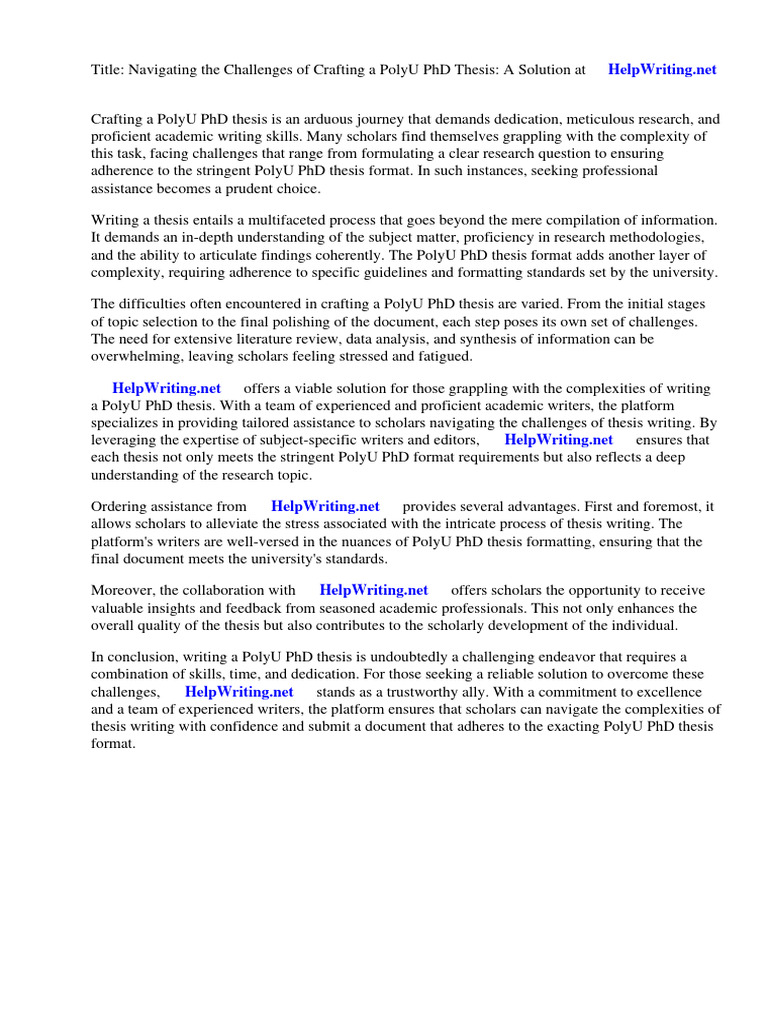 Polyu PHD Thesis Format | PDF | Thesis | Doctor Of Philosophy