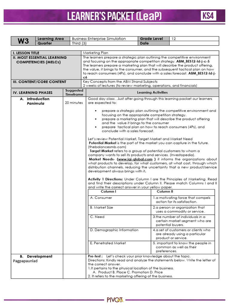 Marketing Plan Development Guide | PDF | Business