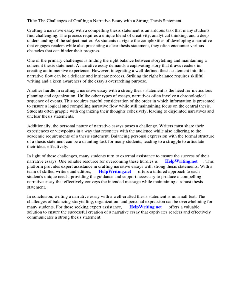 Sample Narrative Essay With Thesis Statement | PDF | Essays | Narrative