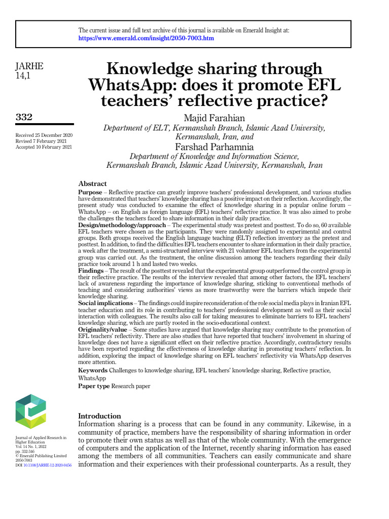 Knowledge Sharing Through WhatsApp Does It Promote EFL Teachers ...