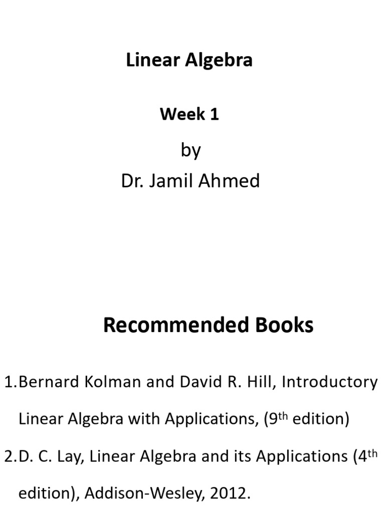 Linear Algebra-Week 1 | PDF | Matrix (Mathematics) | Linear Algebra