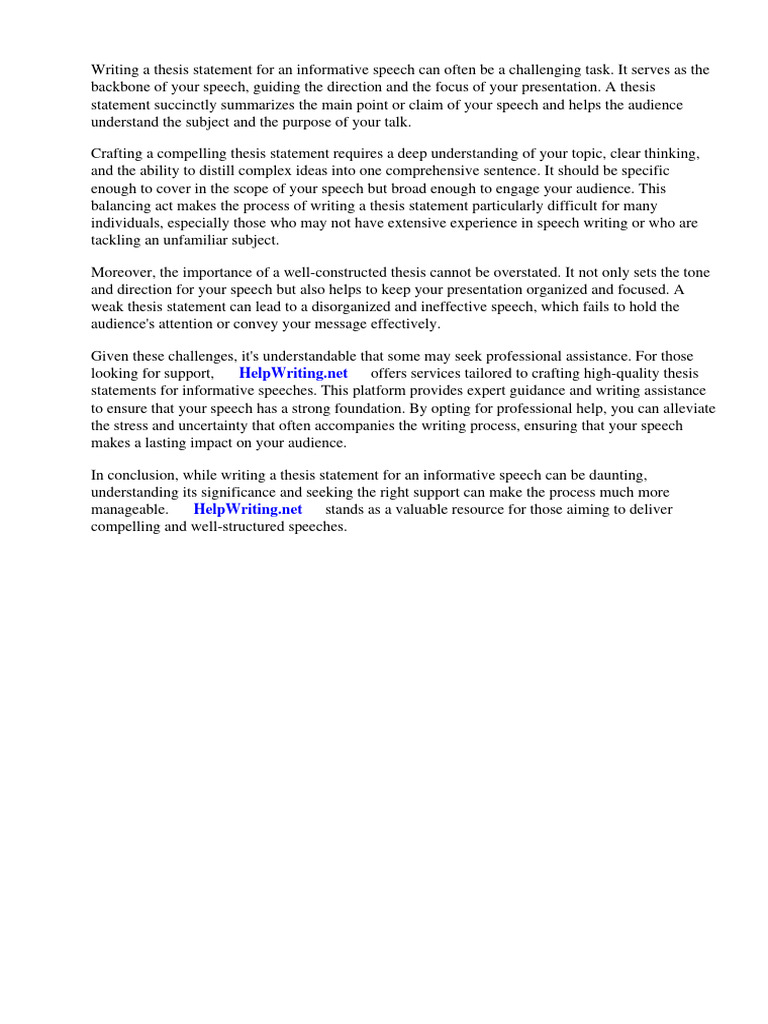 What Is A Thesis Statement In A Informative Speech Pdf