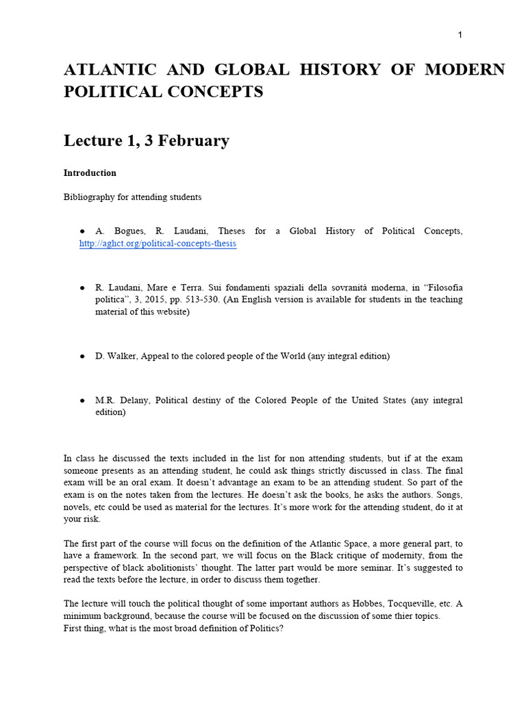 Atlantic and Global History of Modern Political Concepts | PDF ...