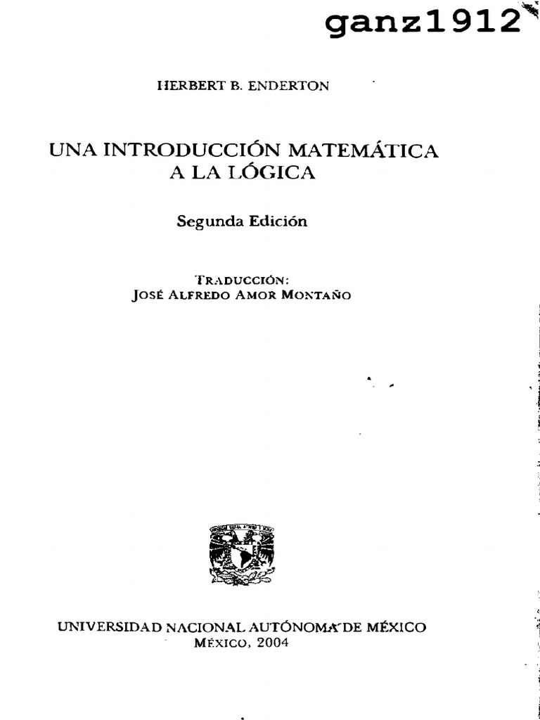 ENDERTON, HERBERT B. - Una Introducción Matemática A La Lógica (OCR ...