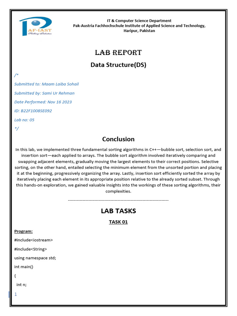 Sami-Lab 5 Report | PDF | Computer Programming | Algorithms And Data ... Sami-Lab 5 Report | PDF | Computer Programming | Algorithms And Data ...
