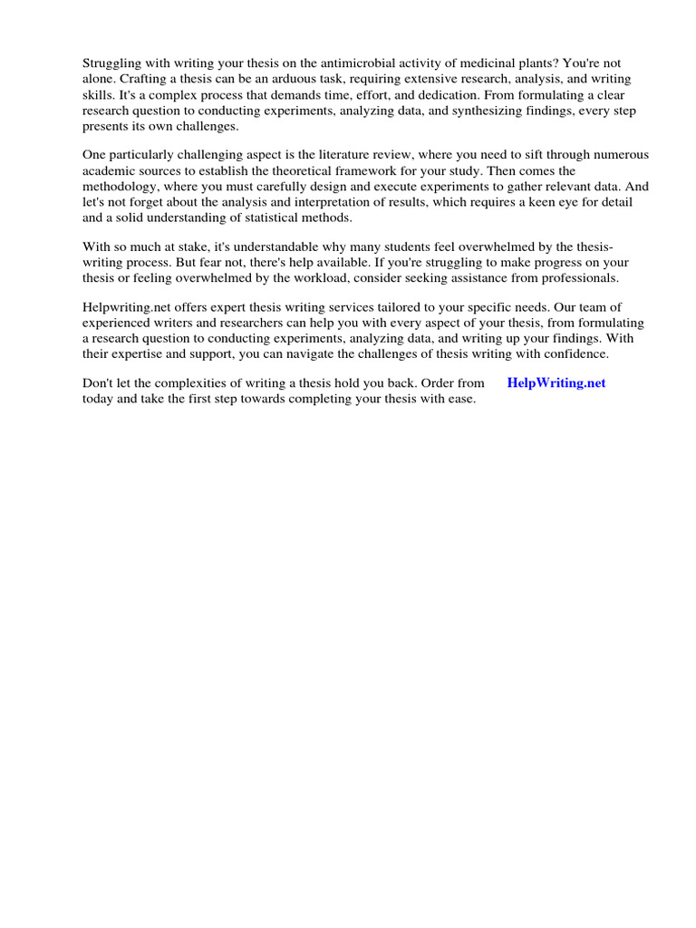 Antimicrobial Activity of Medicinal Plants Thesis PDF | PDF ...