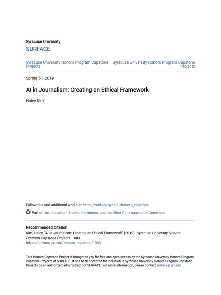 AI in Journalism - Creating An Ethical Framework | PDF