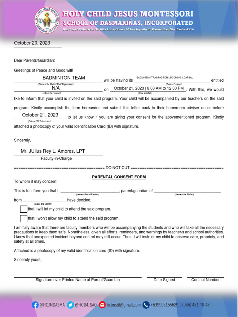 Parental-Consent BADMINTON TEAM | PDF