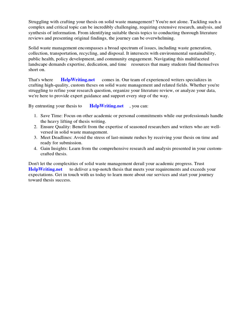 Thesis Help: Solid Waste Management | PDF