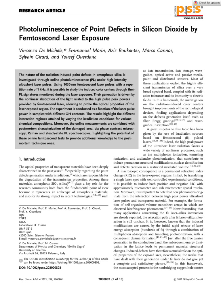 2021 - PSSA - Photoluminescence of Point Defects in Silicon Dioxide by ...