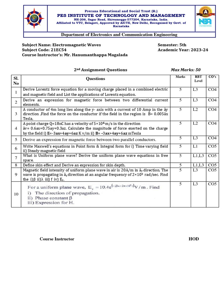 EW 2nd Assignment | PDF | Magnetic Field | Waves