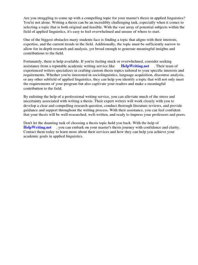 Master Thesis Topics in Applied Linguistics | PDF