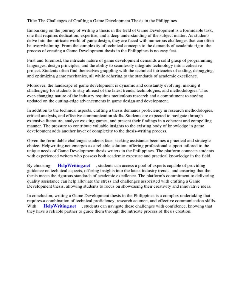 Game Dev Thesis Challenges PH | PDF | Expert | Theory