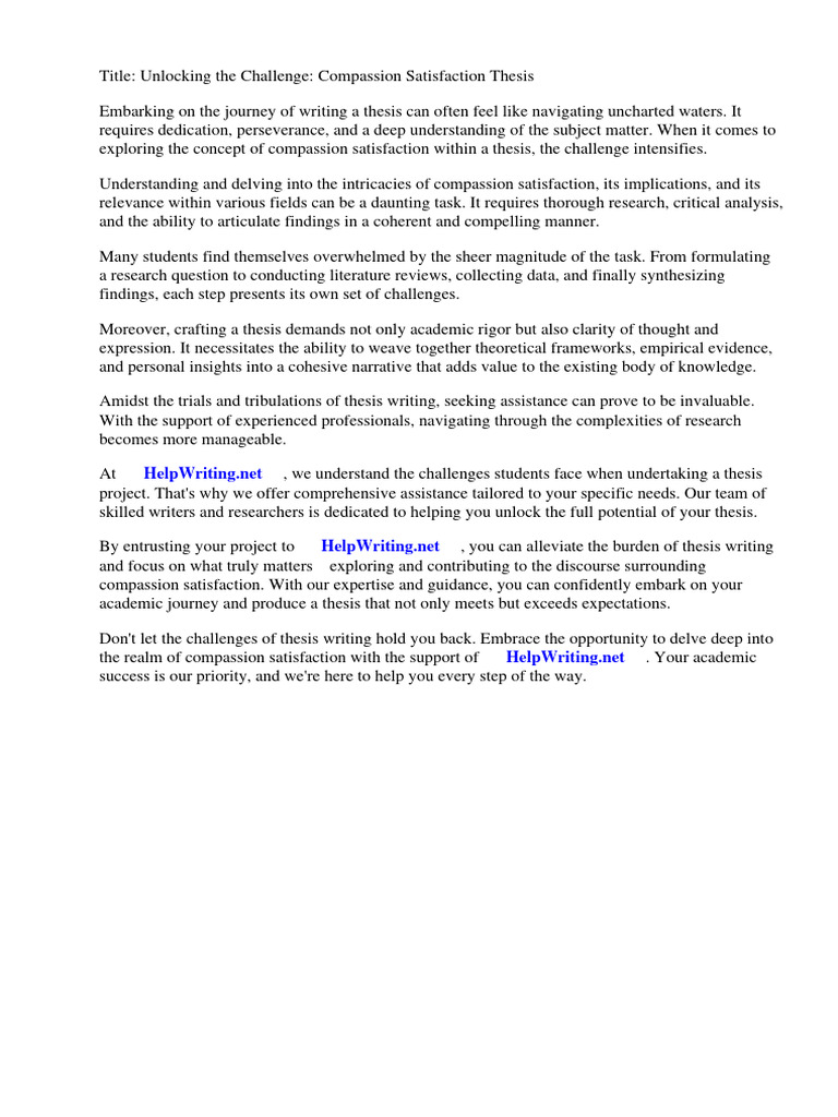 Compassion Satisfaction Thesis | Download Free PDF | Psychological ... Compassion Satisfaction Thesis | Download Free PDF | Psychological ...