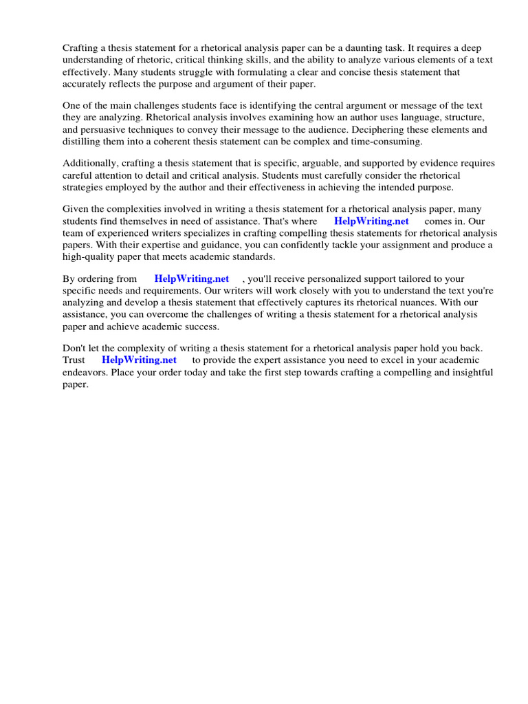 How To Write A Thesis Statement For A Rhetorical Analysis Paper | PDF
