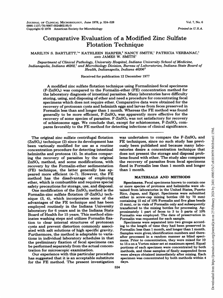 Comparative Evaluation of A Modified Zinc Sulfate Flotation Technique ...