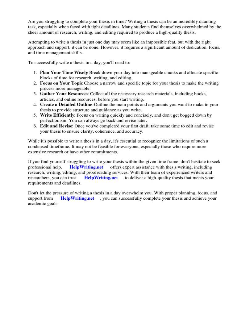 How To Write A Thesis in A Day | PDF | Thesis | Essays
