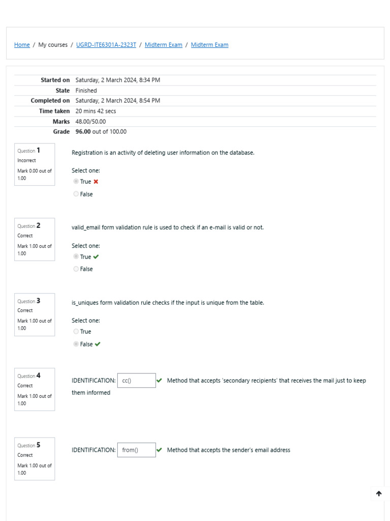 Midterm Exam - Attempt Review | PDF | Databases | Computing