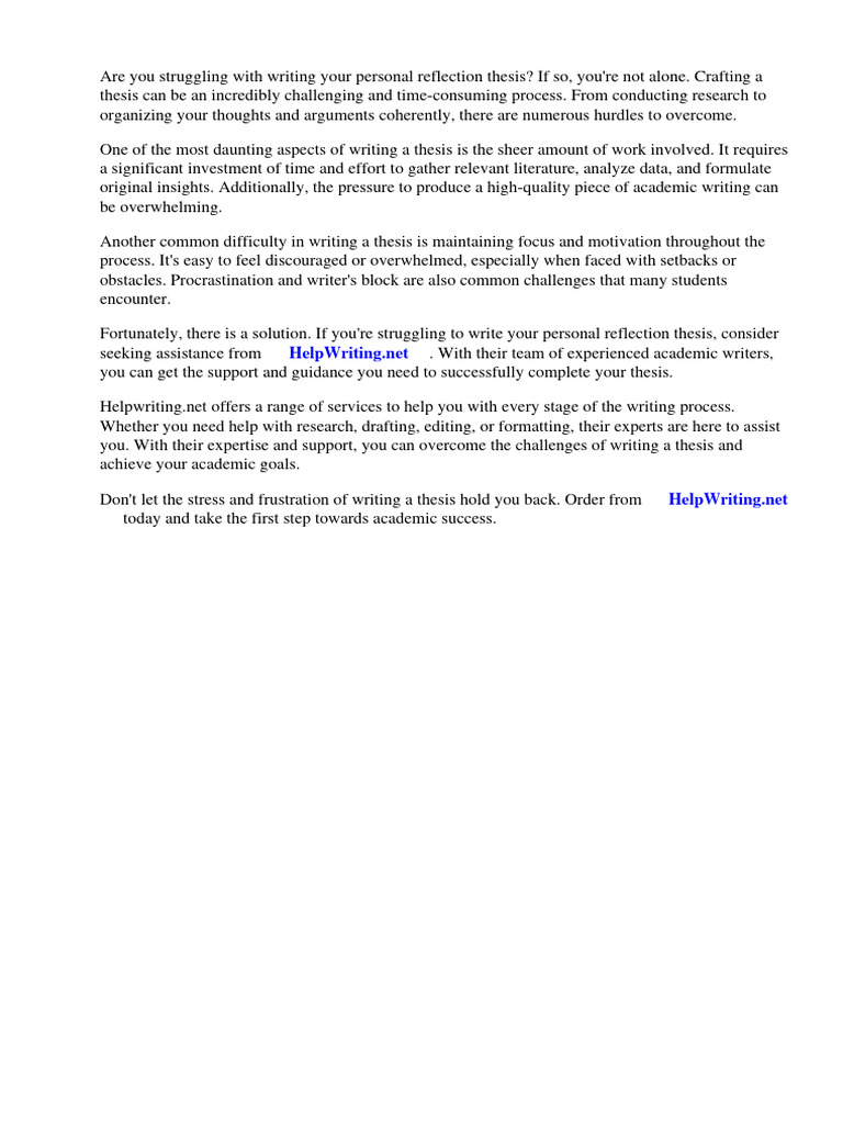 Personal Reflection Thesis Example | PDF