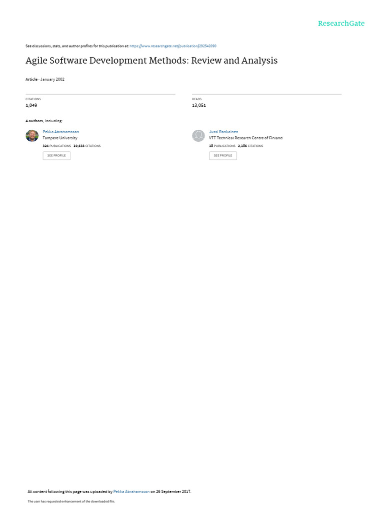 Agile Software Development Methods Review - Pekka Abrahamsson (2002) | PDF | Agile Software ...