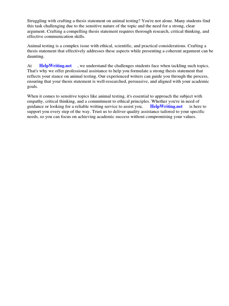 Thesis Statement Examples On Animal Testing | PDF | Animal Testing ...