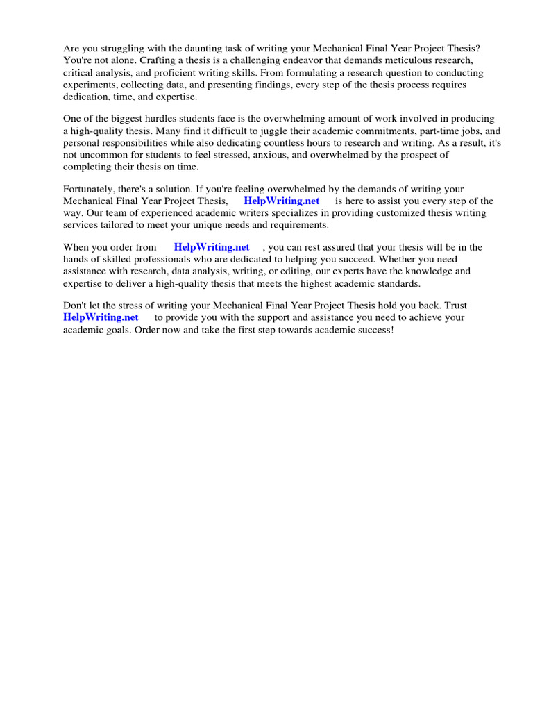 Mechanical Final Year Project Thesis | PDF | Mechanical Engineering ...