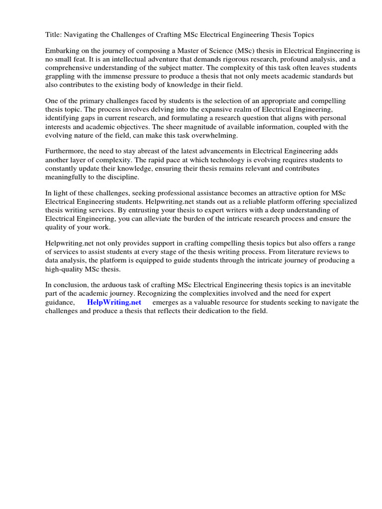 MSC Electrical Engineering Thesis Topics | Download Free PDF | Electrical Engineering | Engineering