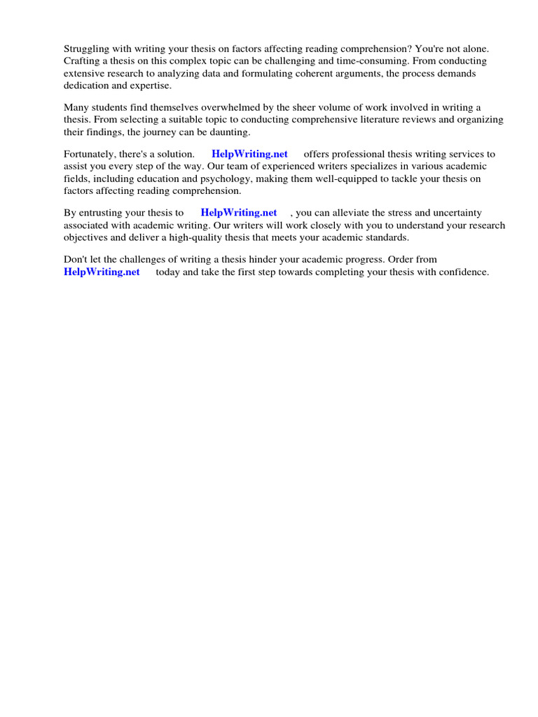 Thesis About Factors Affecting Reading Comprehension | PDF | Reading Comprehension | Fluency