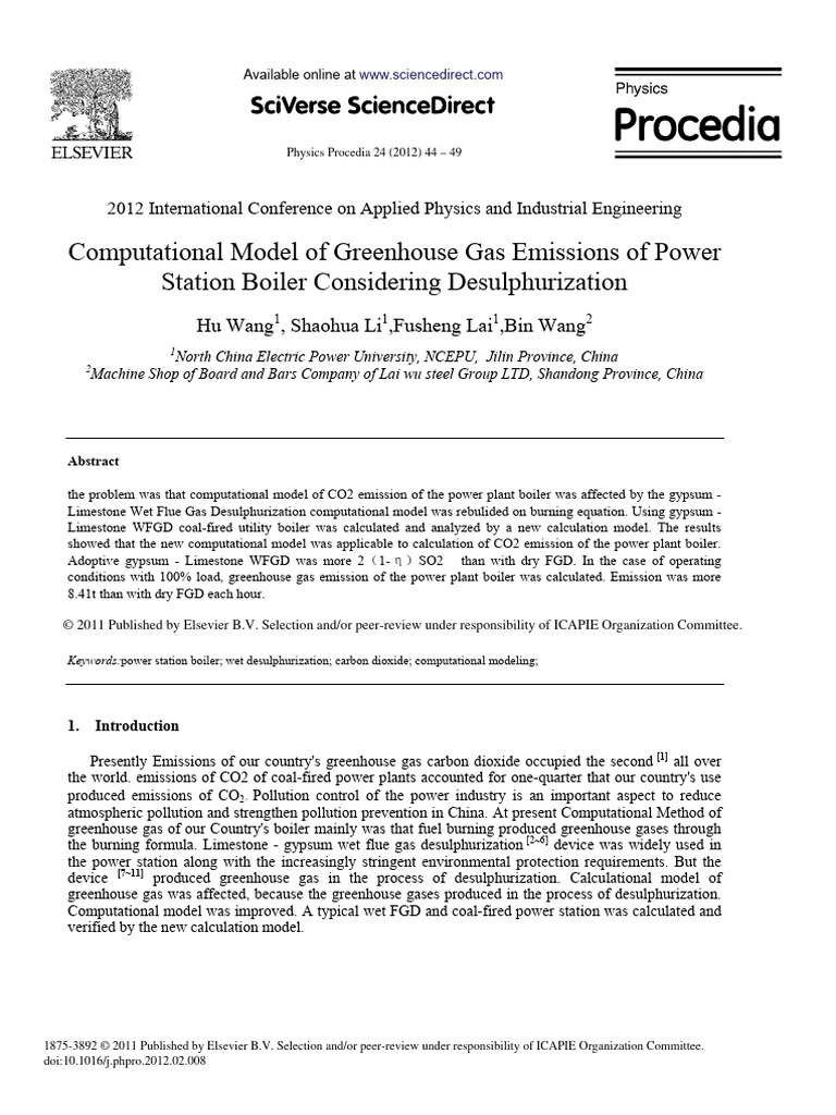 Computational Model of Greenhouse Gas Emissions of | PDF | Combustion ...