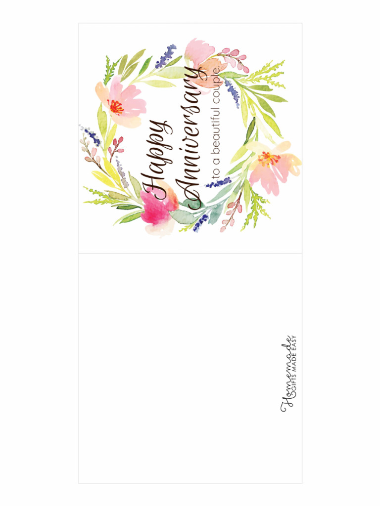 Printable Anniversary Cards Watercolor Wreath Beautiful Couple | PDF