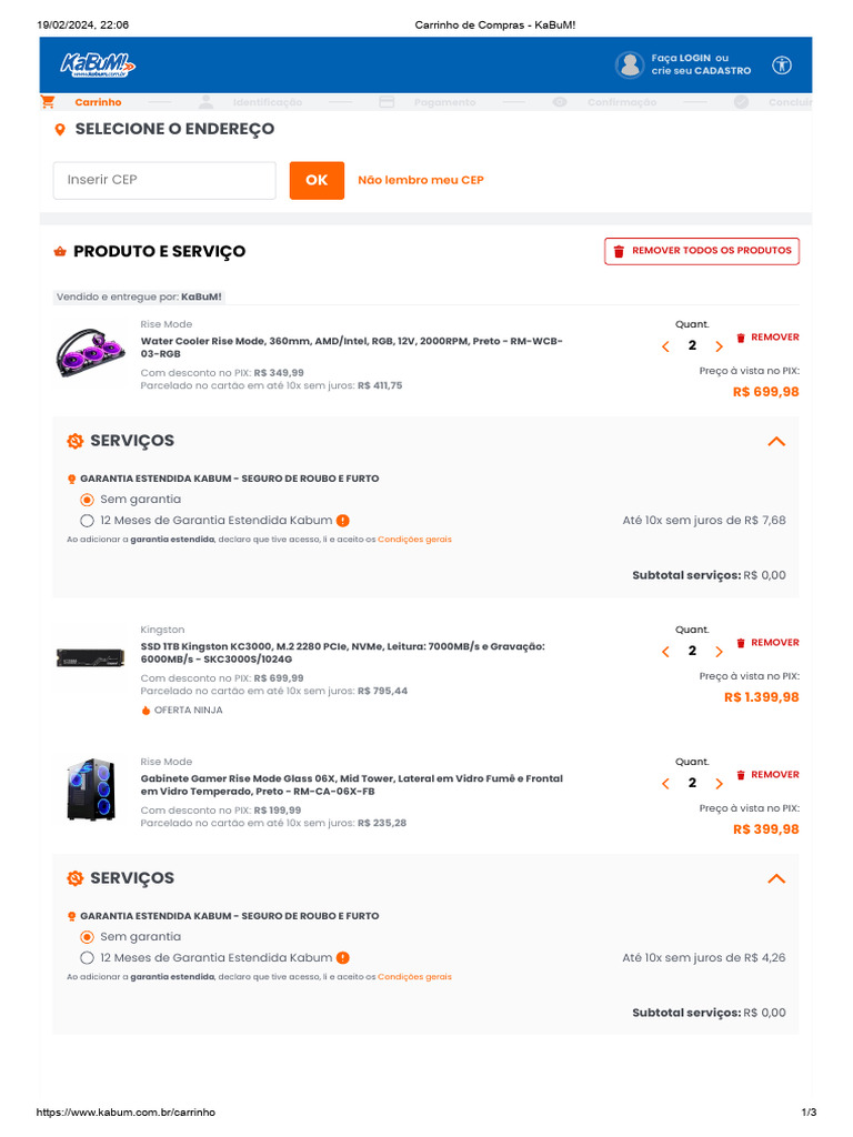 Carrinho de Compras - KaBuM! | PDF