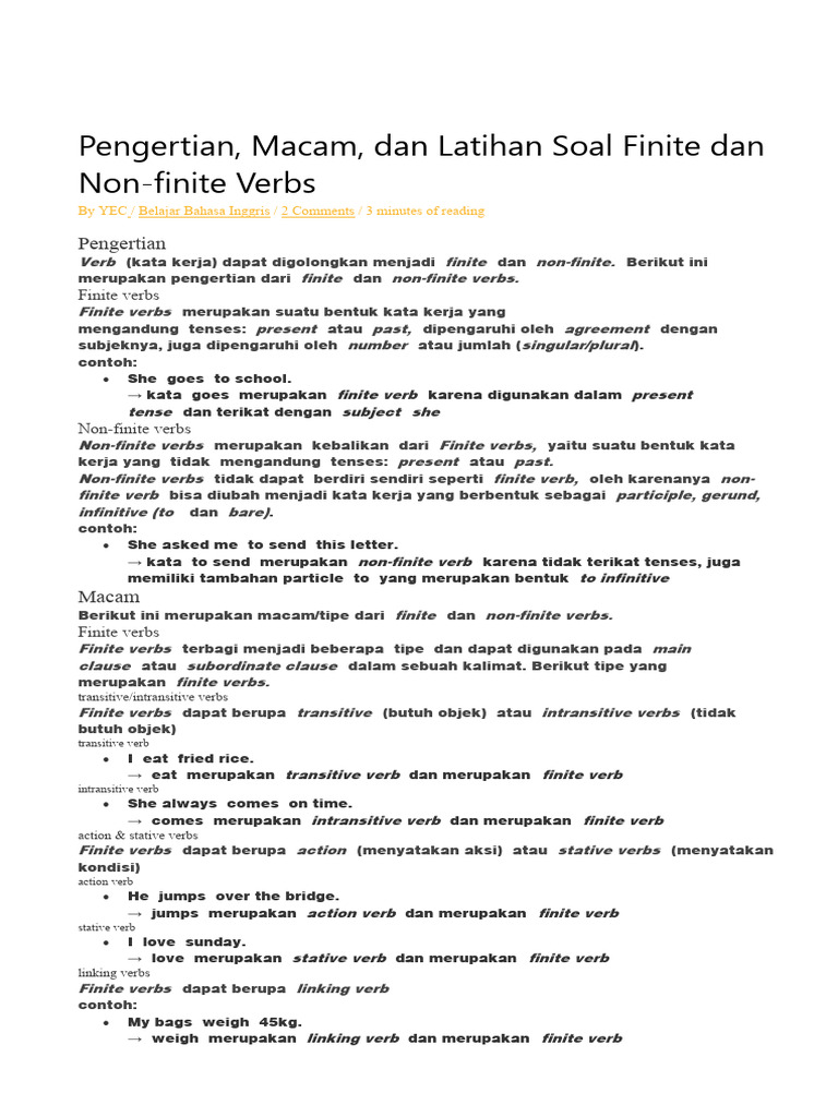 Materi Finite Non-Finite Verb | PDF