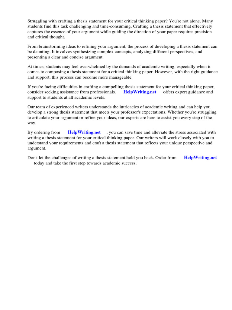 Thesis Statement For Critical Thinking Paper | PDF | Critical Thinking ...