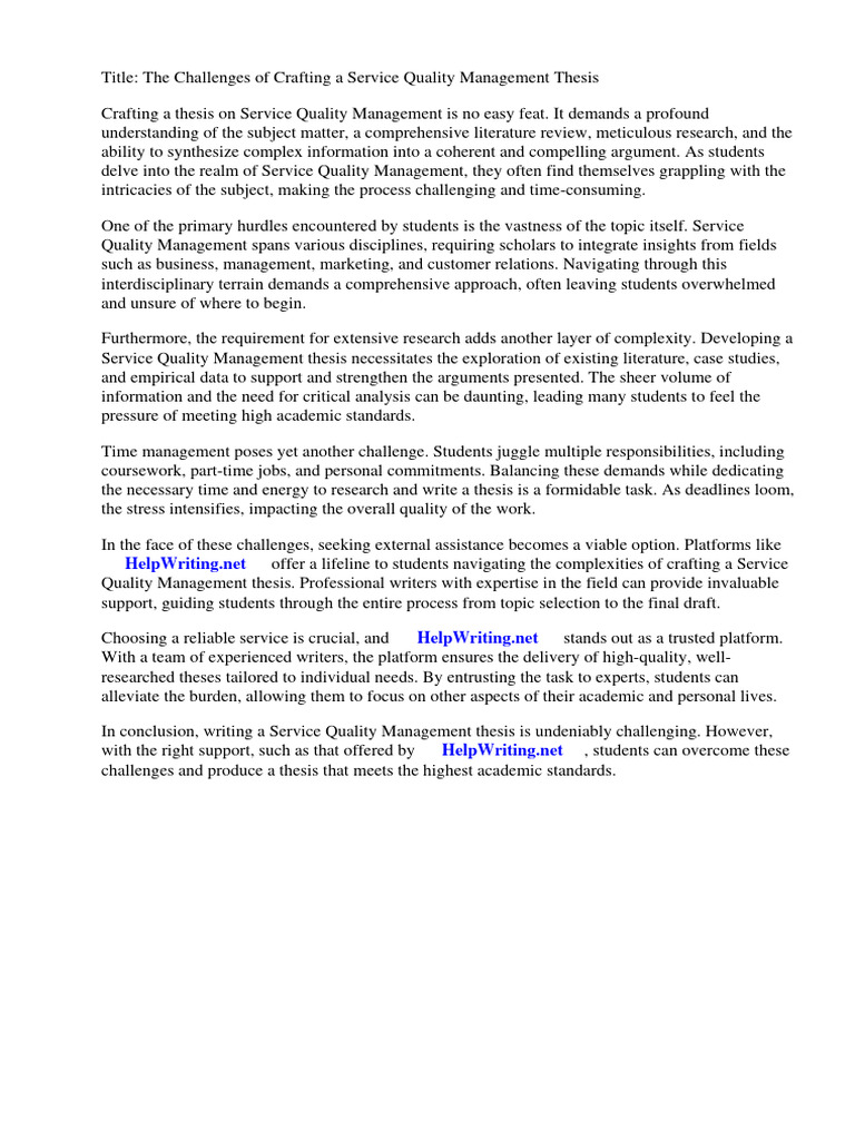 Service Quality Management Thesis | PDF | Quality Management | Quality ...