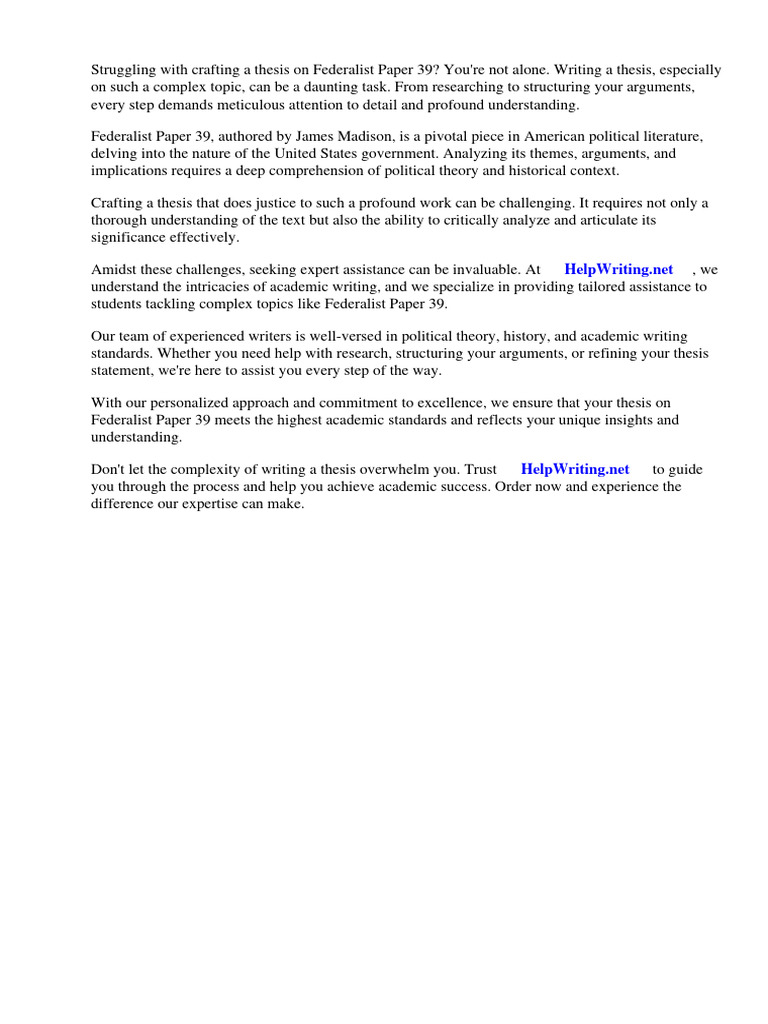 Federalist Paper 39 Thesis | PDF | The Federalist Papers | Alexander ...