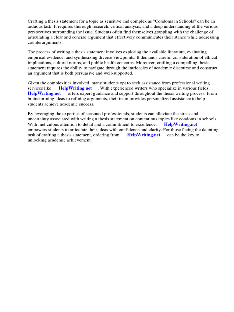 Thesis Statement For Condoms In Schools Pdf Birth Control Sex