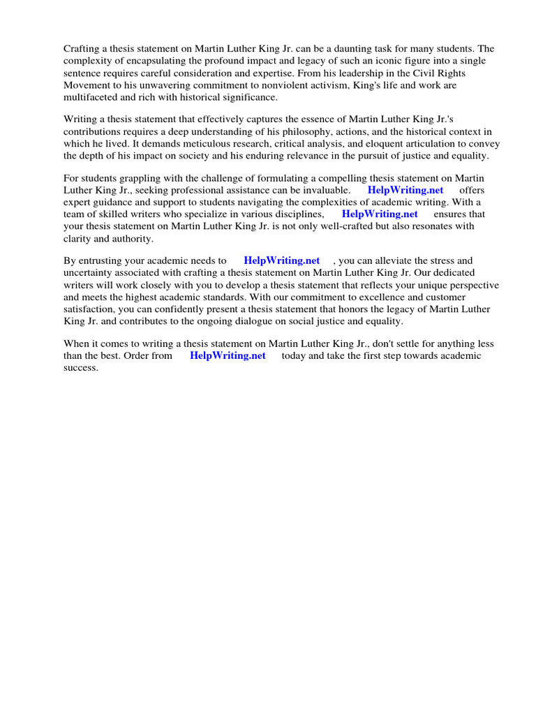 Thesis Statement On Martin Luther King JR | PDF