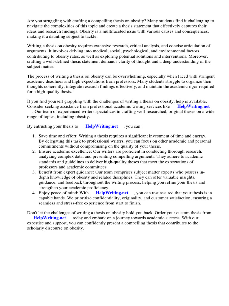 Obesity Thesis Examples | PDF | Obesity | Childhood Obesity