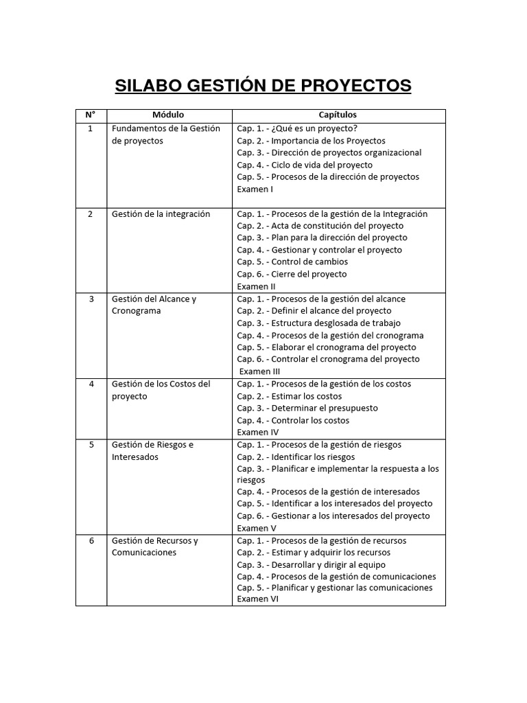 Silabo - Gestión de Proyecto | PDF