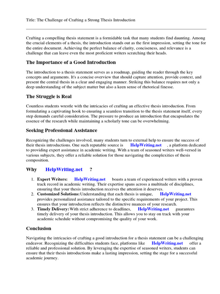 Good Introduction For Thesis Statement | PDF | Essays | Thesis