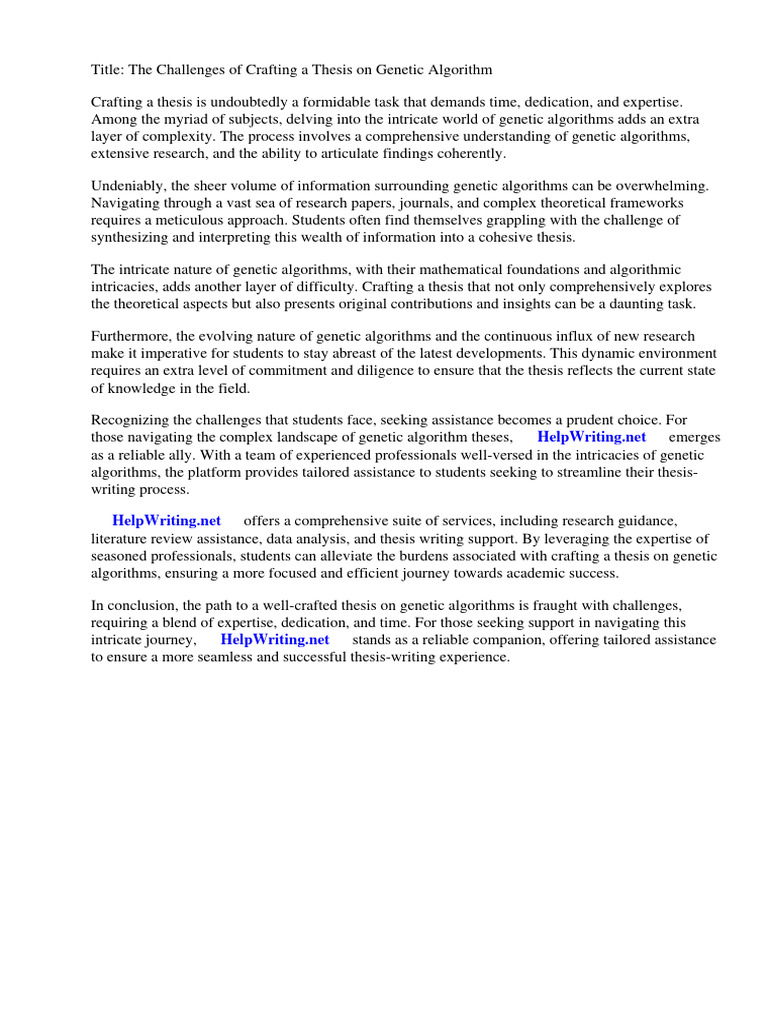 Thesis On Genetic Algorithm | PDF Thesis On Genetic Algorithm | PDF