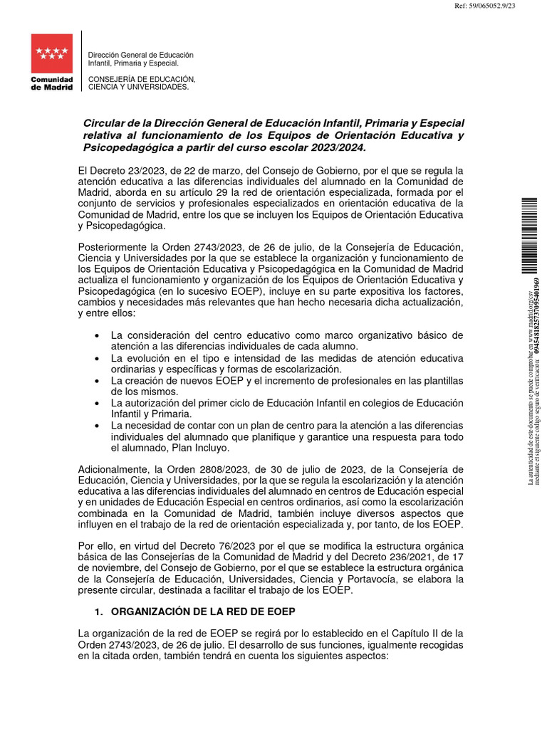 Circular Funcionamiento Eoep | PDF | Educación especial | Aprendizaje