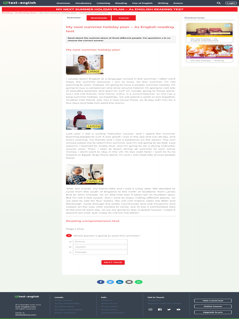 A1 English Reading Test | PDF